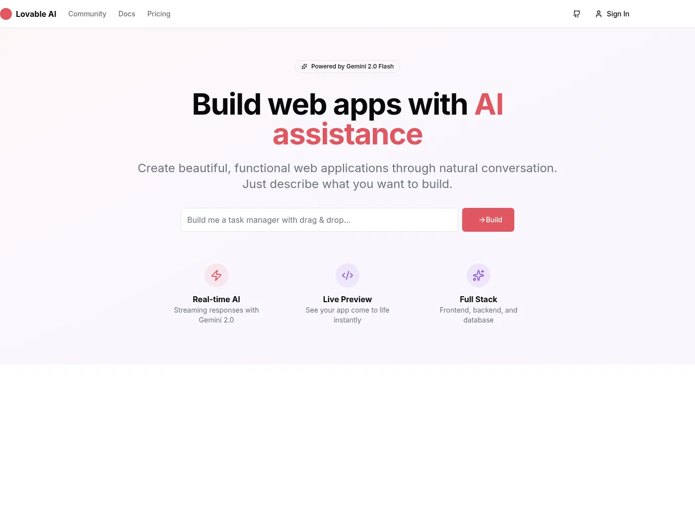 Lovable.dev Gemini-2.0 AI Web App Clone