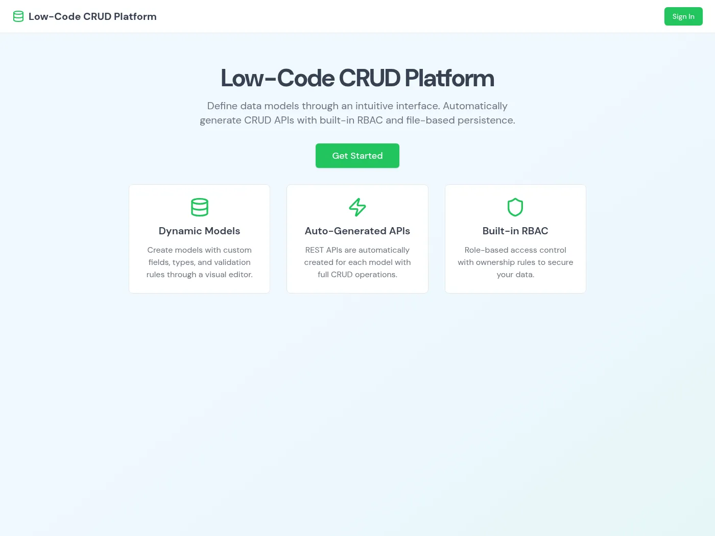 Low-Code Dynamic CRUD Platform with File-Based Models & RBAC
