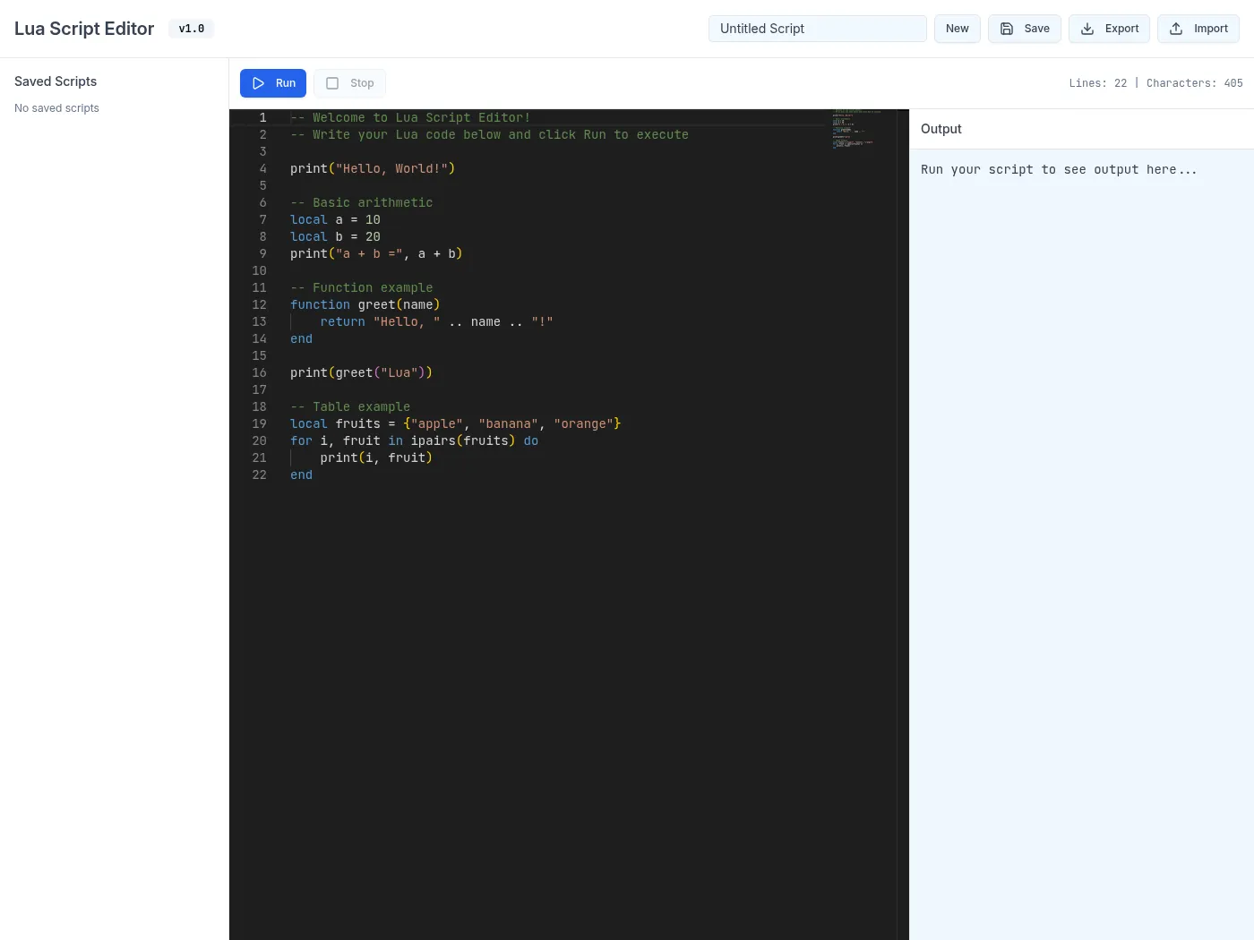 Lua Script Editor and Runner