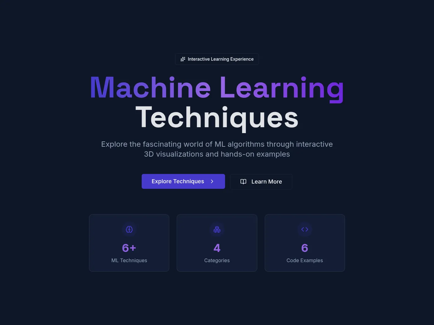 Machine Learning Techniques 3D Interactive Website