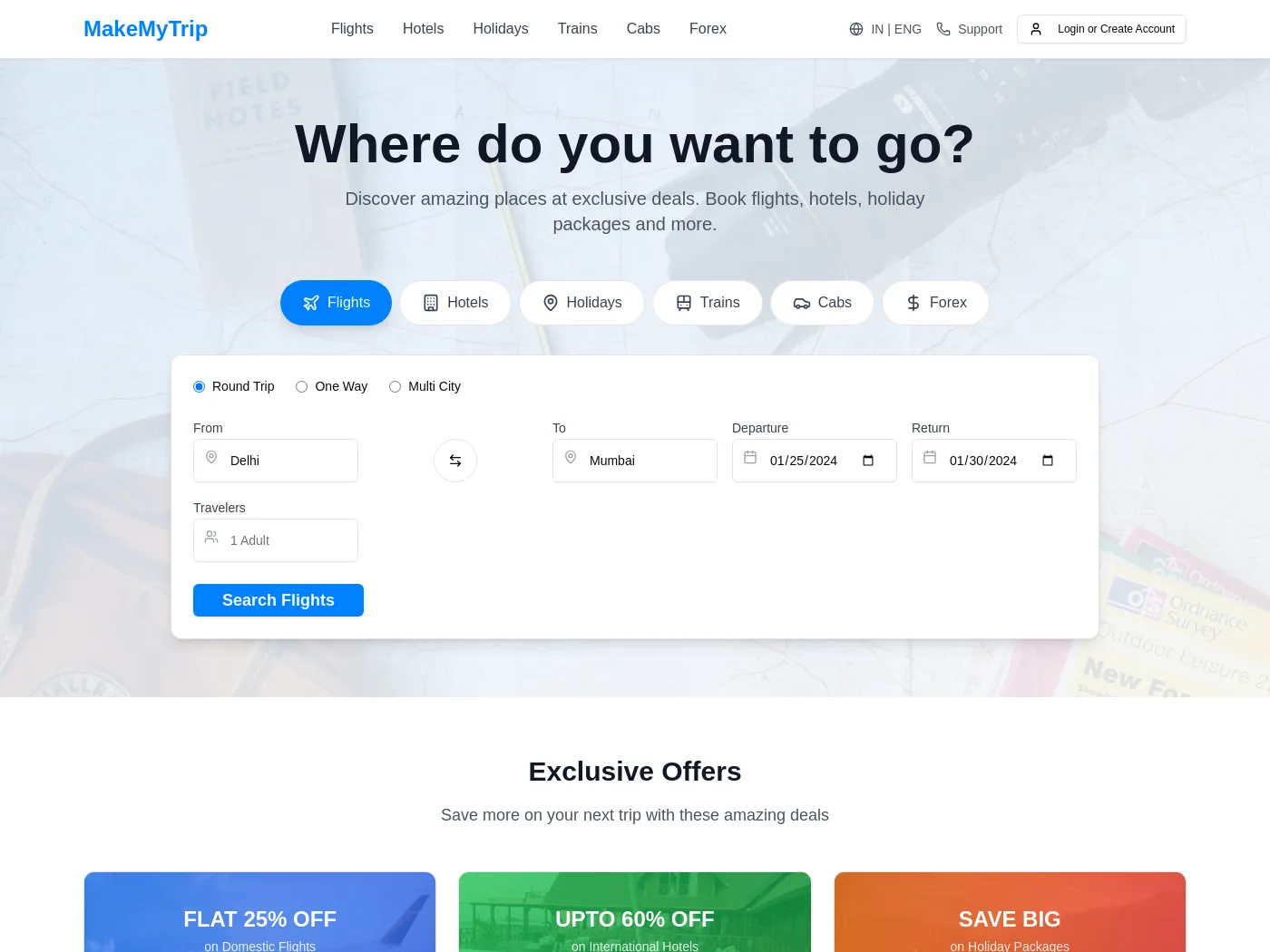 MakeMyTrip Web Clone