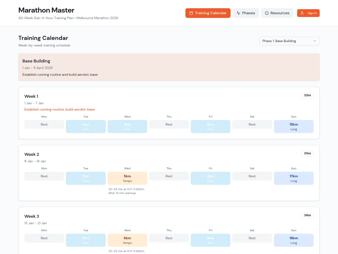 Marathon Master: Interactive 40-Week Sub-4-Hour Training Plan App