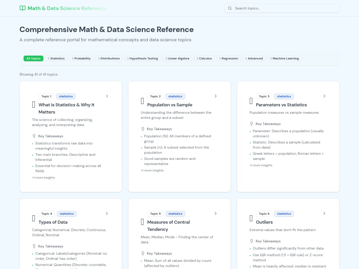 Comprehensive Math and Data Science Reference Portal