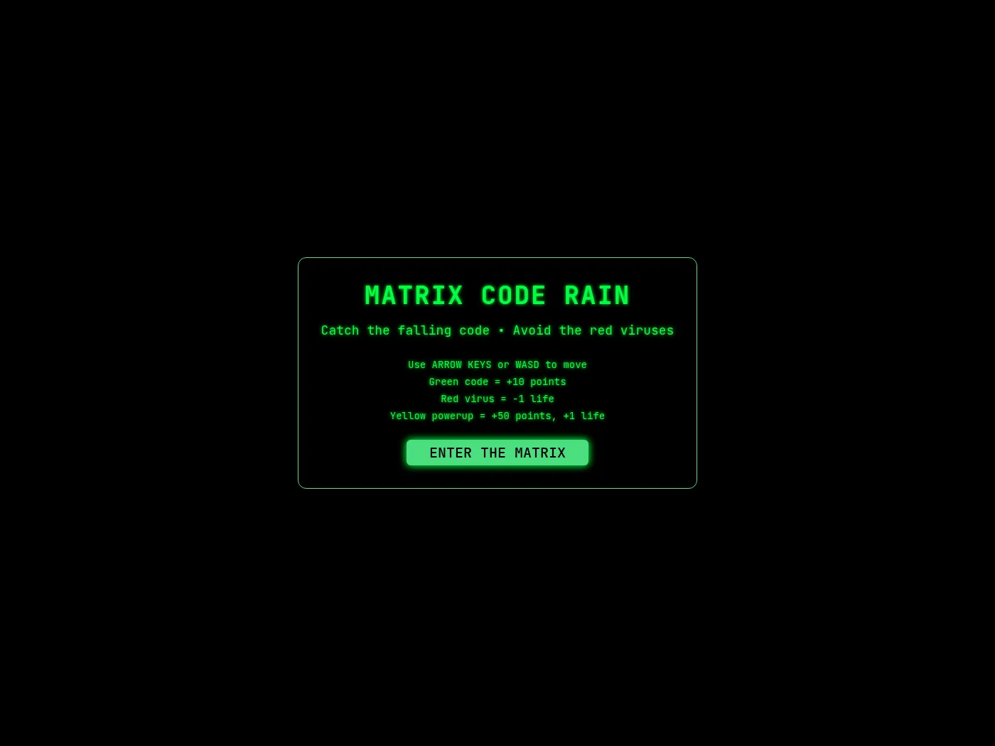 Matrix Code Rain Game