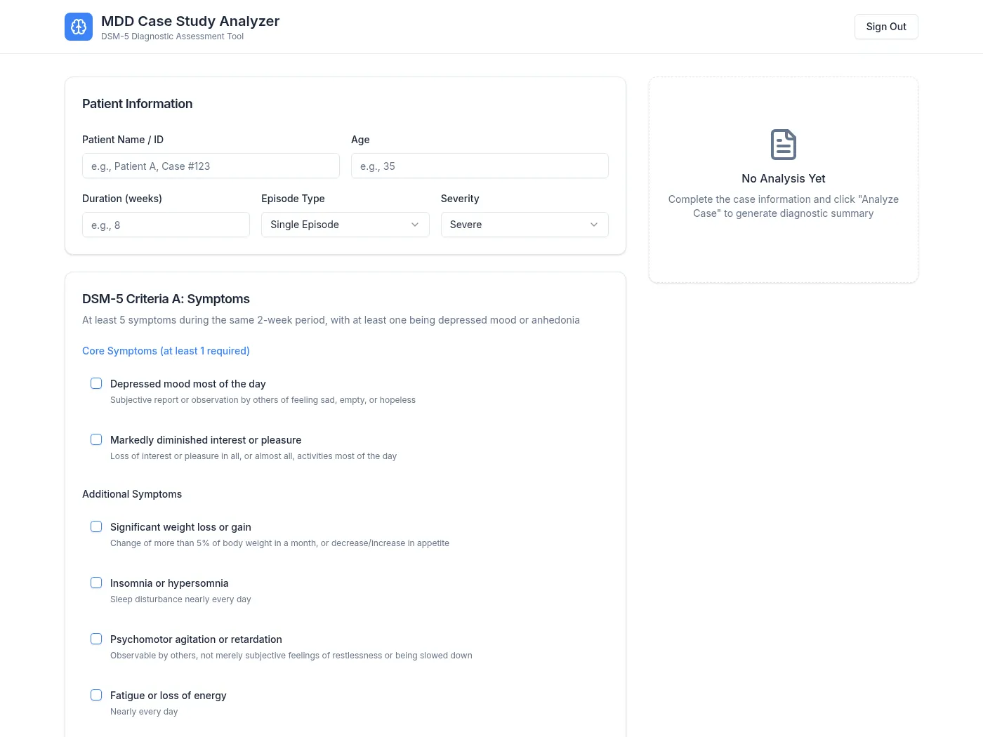 Major Depressive Disorder Case Study Analyzer