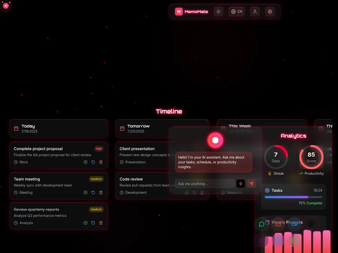 MemoMate - Futuristic 3D AI Productivity Interface