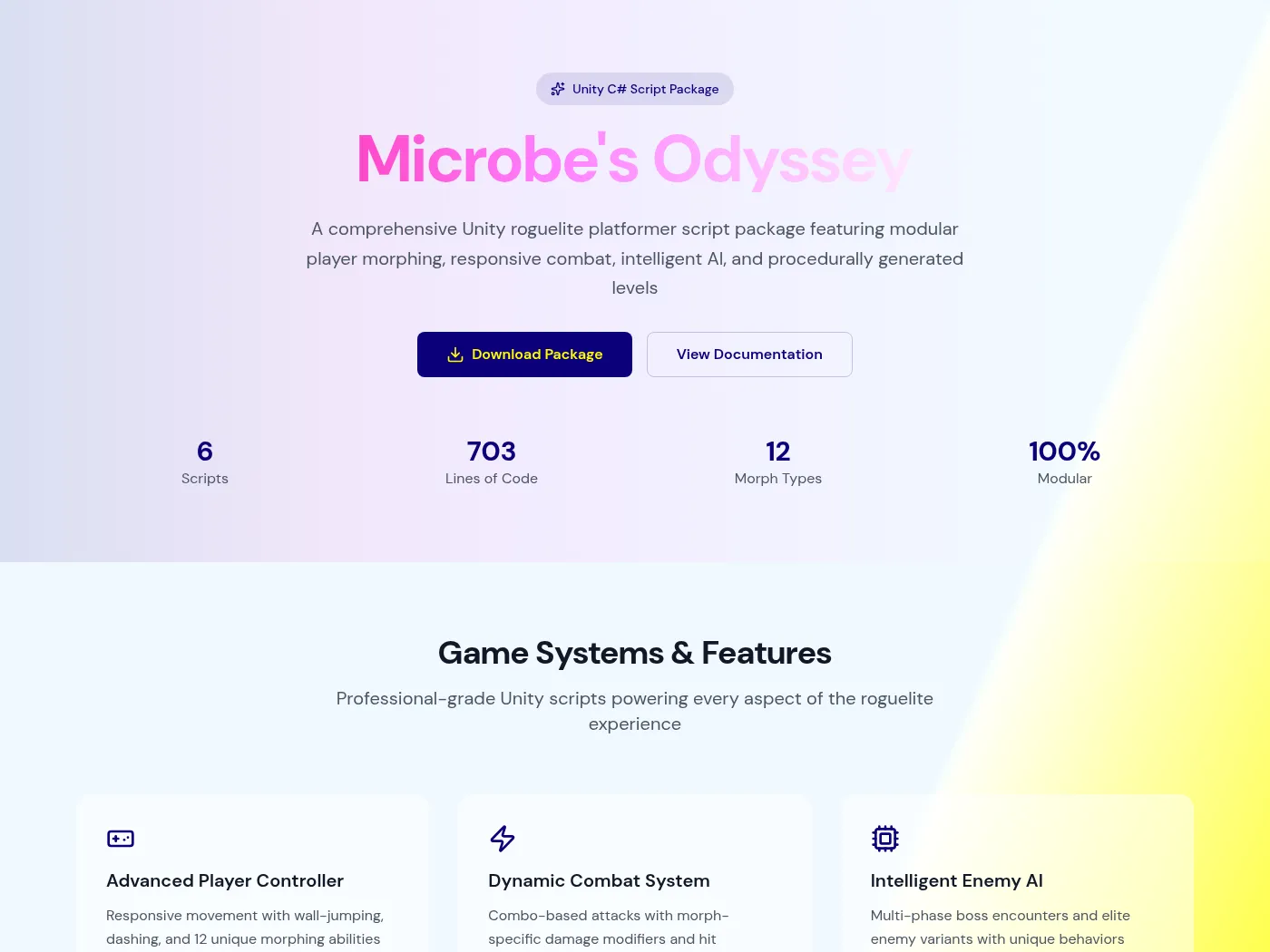 Microbe's Odyssey - Unity Roguelite Platformer Script Package