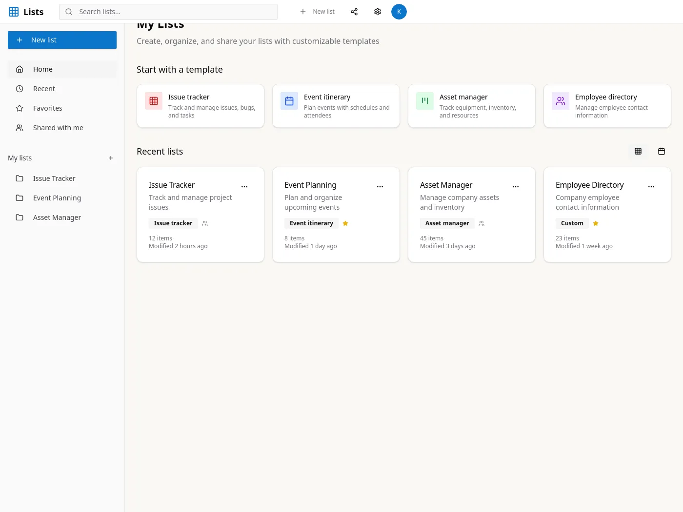 Microsoft Lists Clone