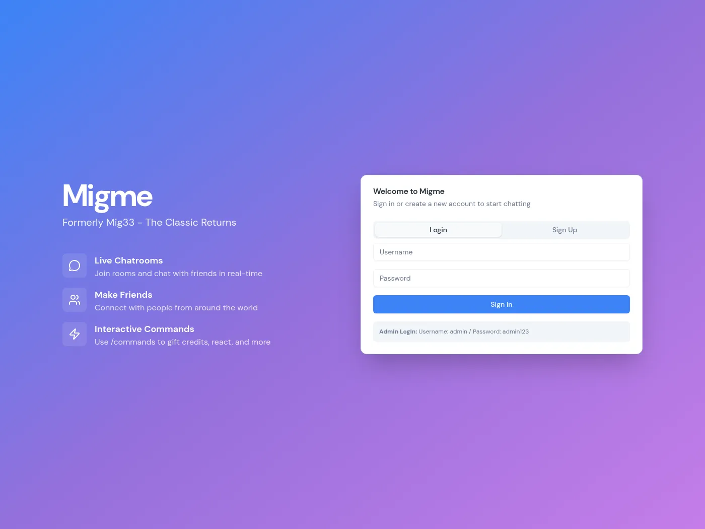 Migme Classic Clone - Chatrooms & Social Credits Platform