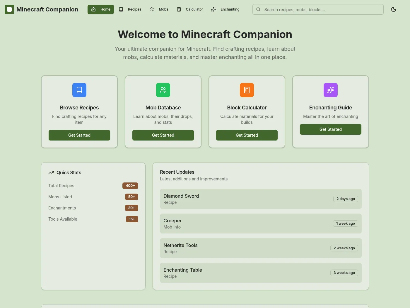 Minecraft Companion Web App