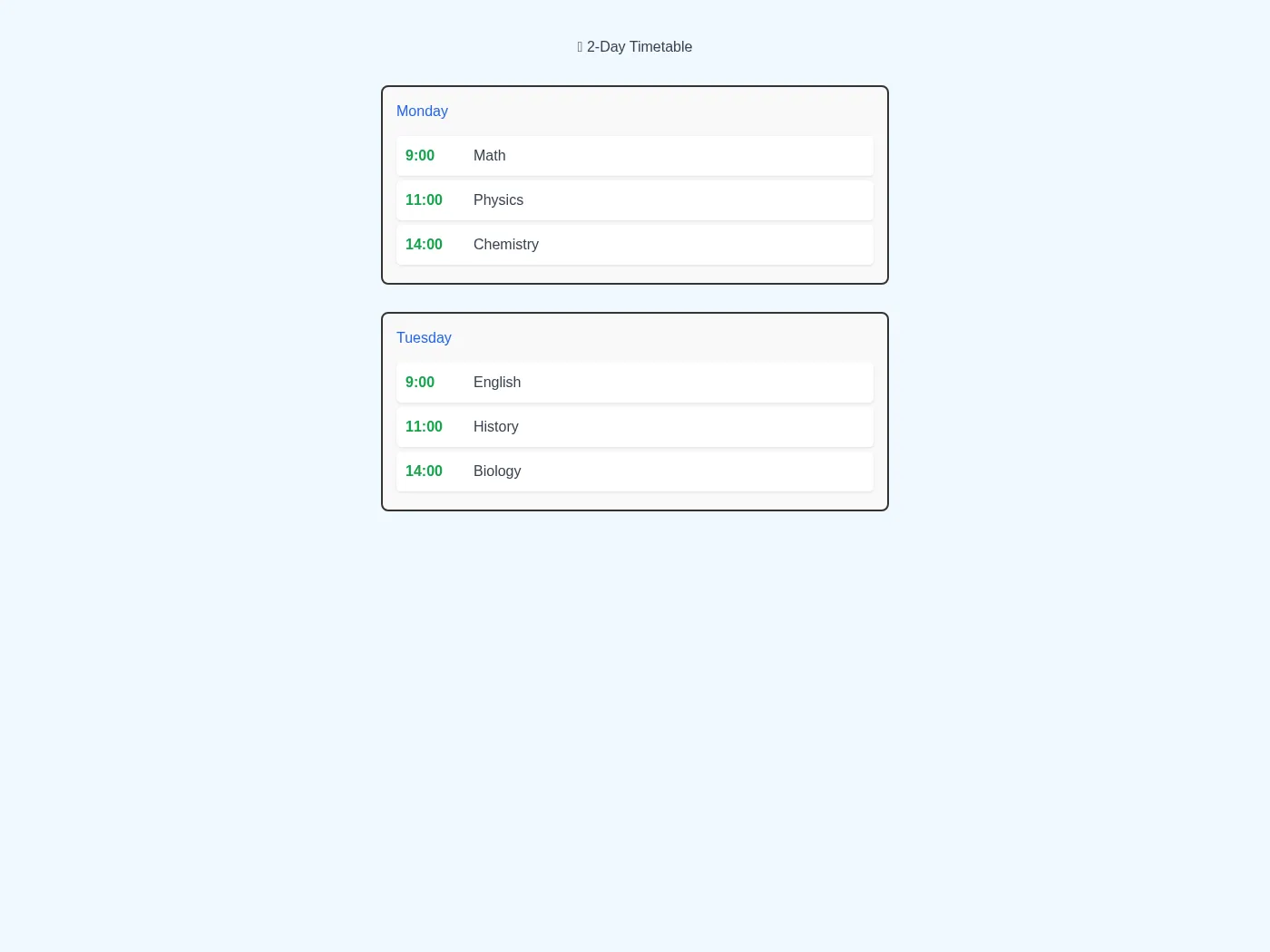 Minimal Two-Day Timetable Website