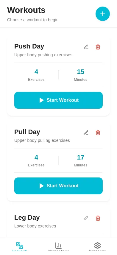 Minimal Material Workout Tracker