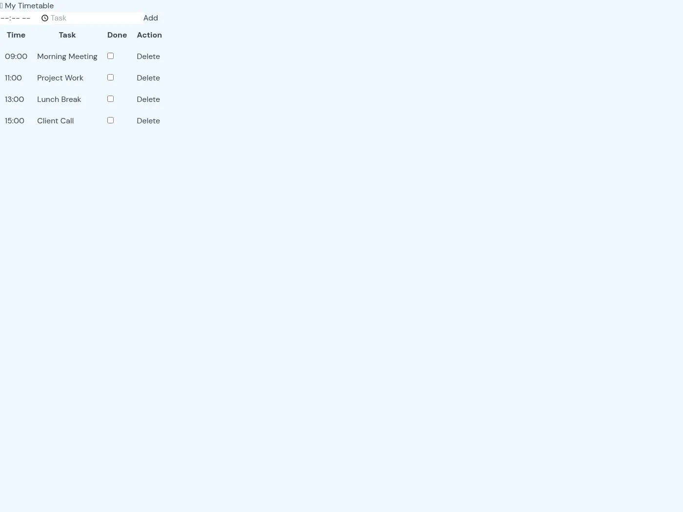 One-Page Minimal Timetable with No CSS
