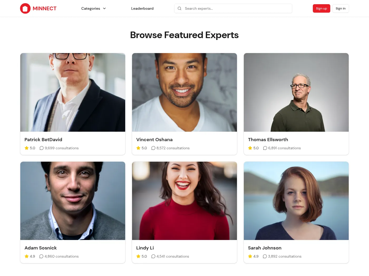 Minnect App Web Clone