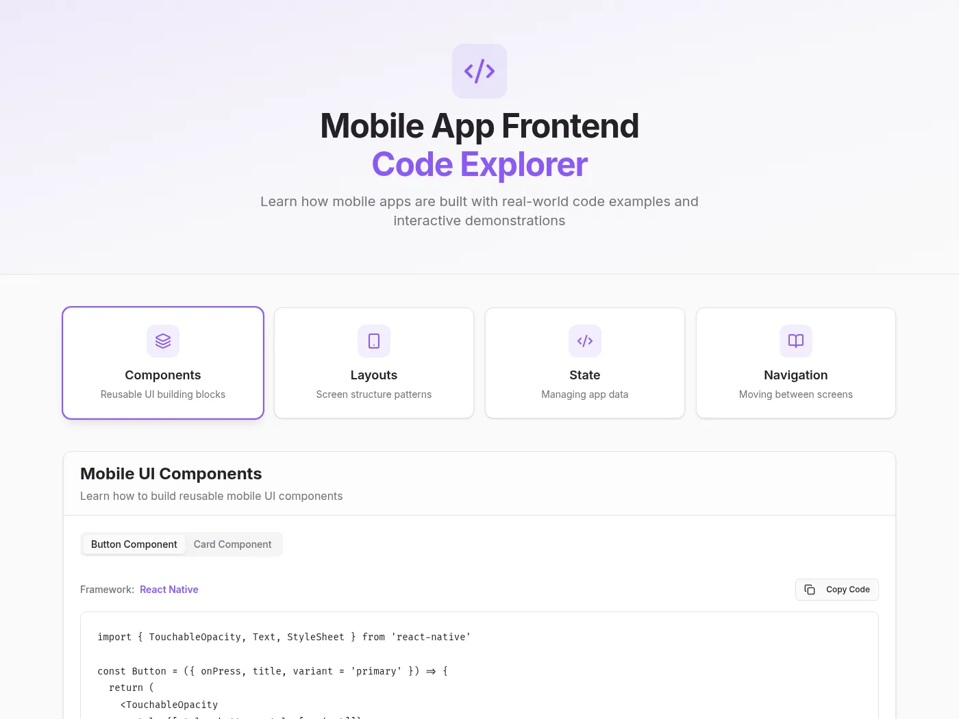 Mobile App Frontend Code Explorer