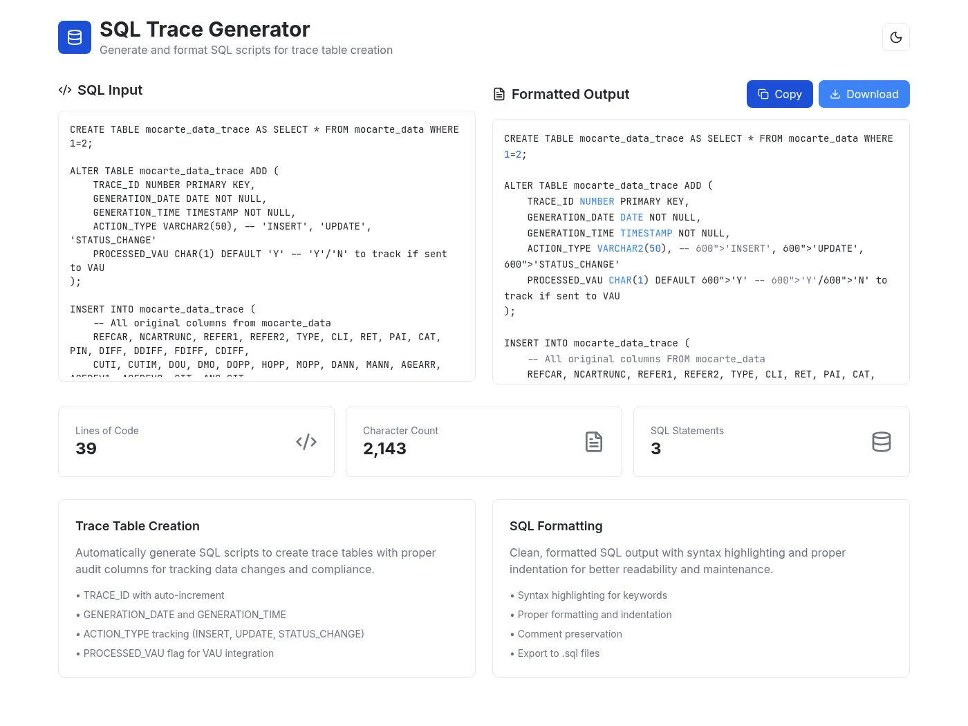 Data Trace Table Generator for mocarte_data