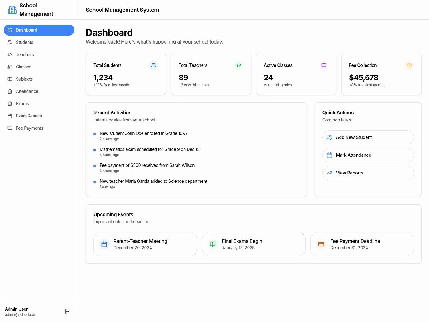 Modular School Management System with React & Spring Boot
