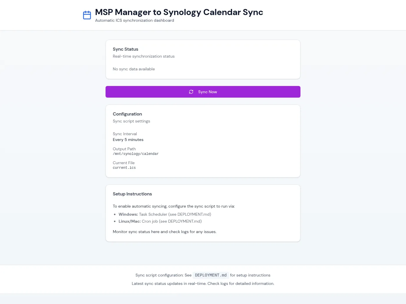 MSP Manager to Synology Calendar ICS Sync Script