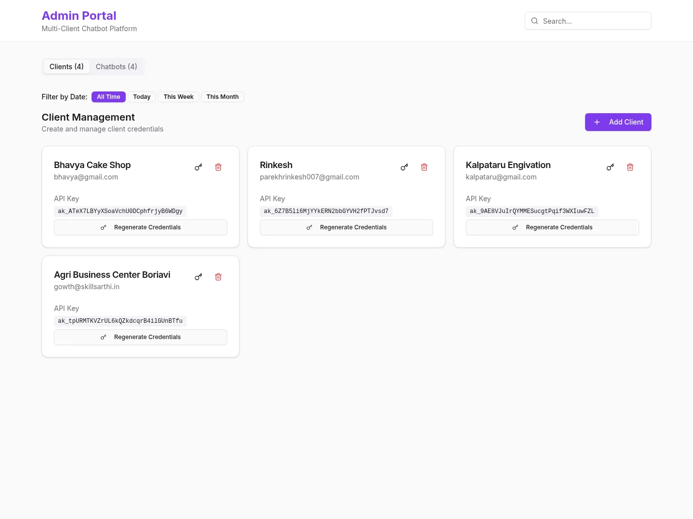 Multi-Client Chatbot Admin Platform