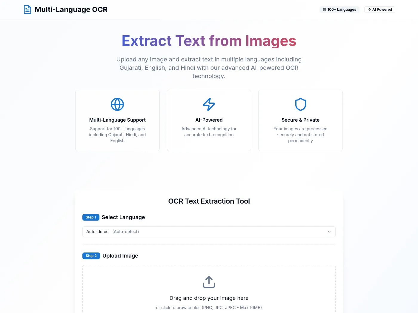 Multi-language OCR Web App (Gujarati, English, Hindi)