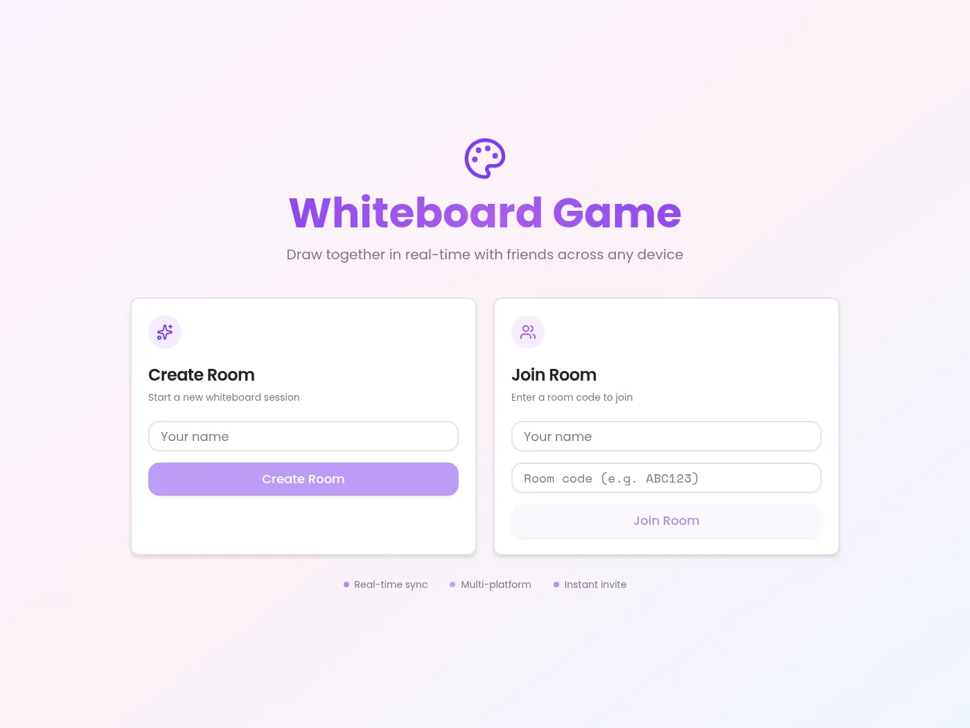 Multiplatform Multiplayer Whiteboard Game with Smooth Invite Flow