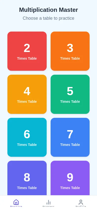 Multiplication Table Practice Mobile App