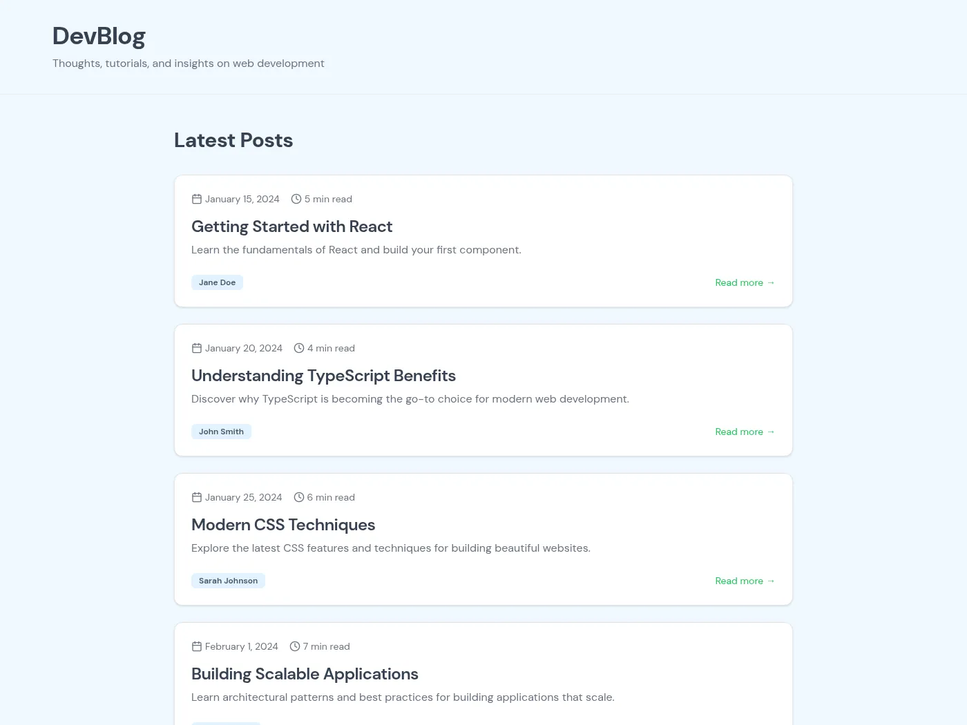 Basic Next.js Blog Layout with Static Data