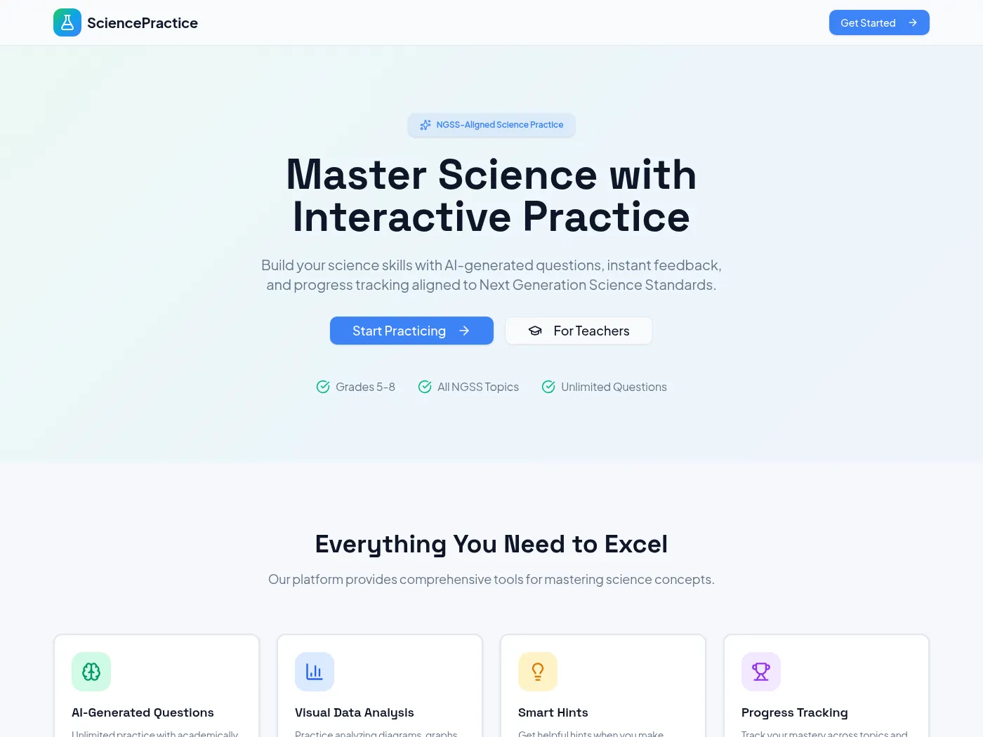 NGSS Interactive Science Practice Platform for Middle School Students