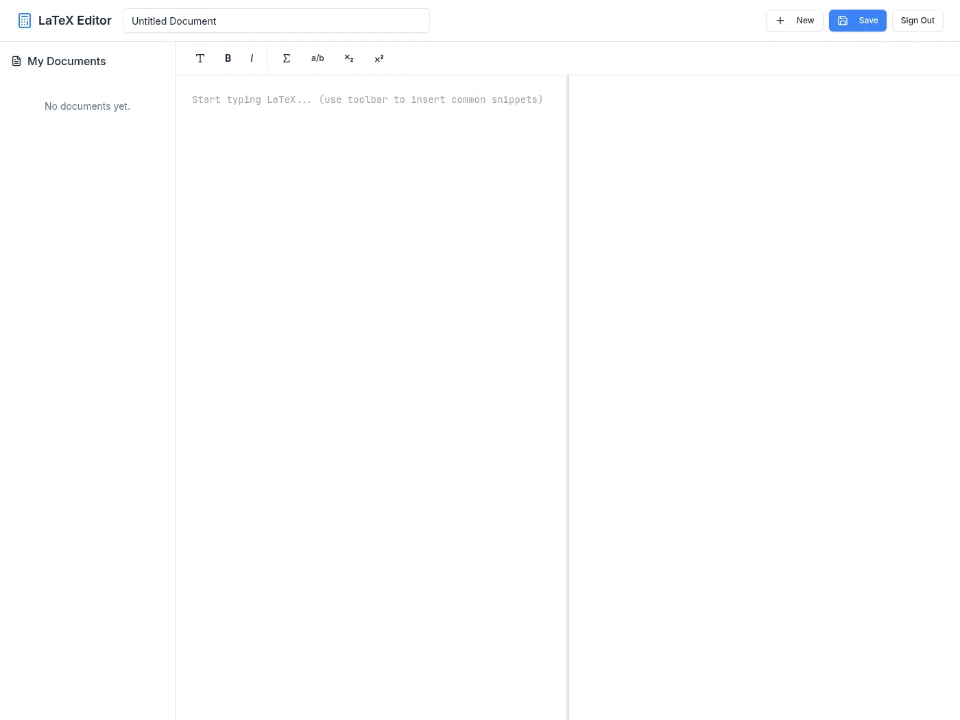 No-Code LaTeX Editor Inspired by Overleaf & Mathcha