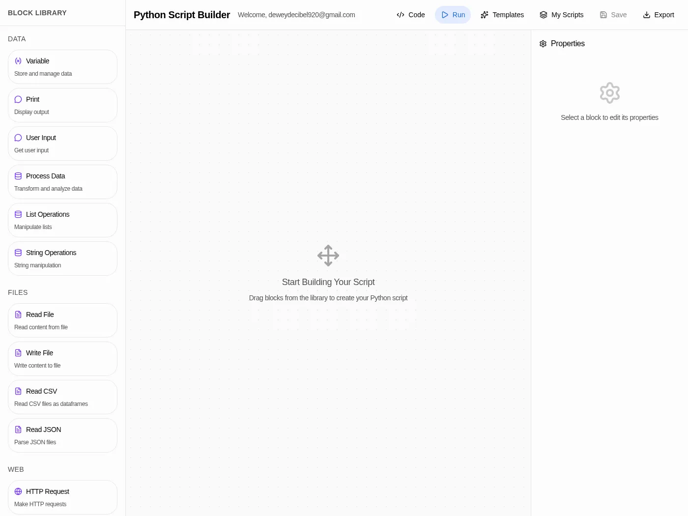 No-Code Python Script Builder