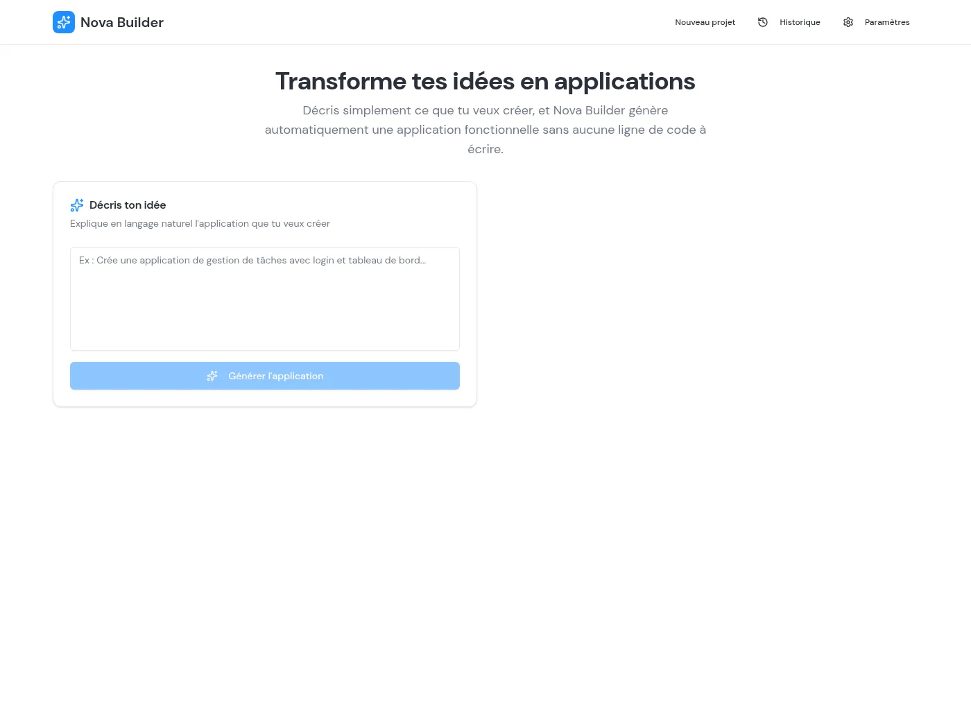 Nova Builder: le générateur no-code d’applications IA à partir d’idées écrites