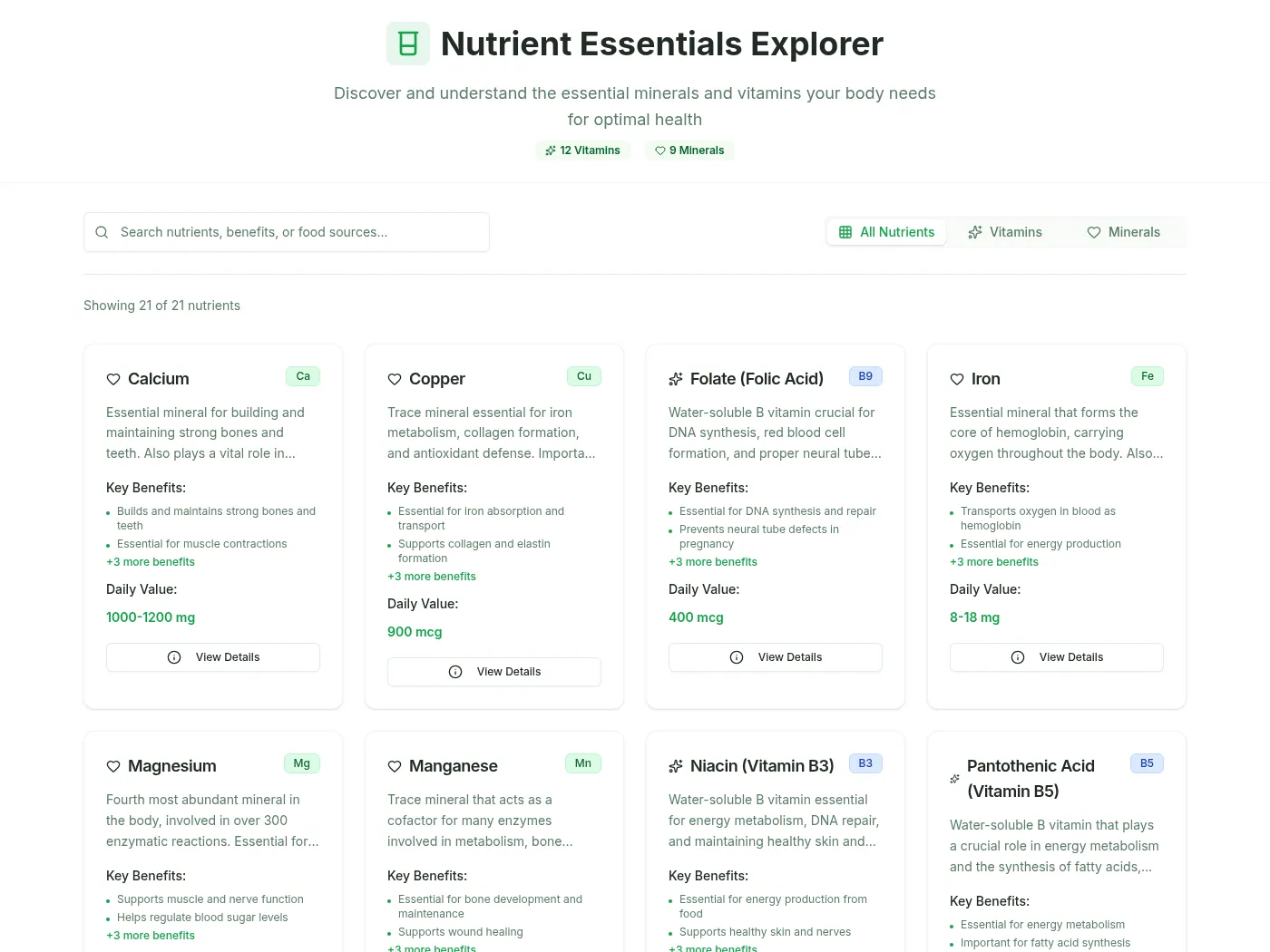Nutrient Essentials Explorer