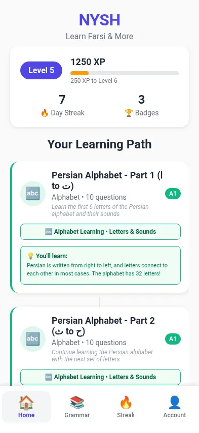 NYSH - Gamified Language Learning App for Farsi and Lesser-Known Languages