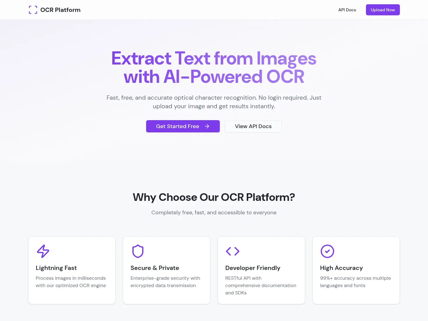 OCR Platform with Modern Frontend and Developer API Access