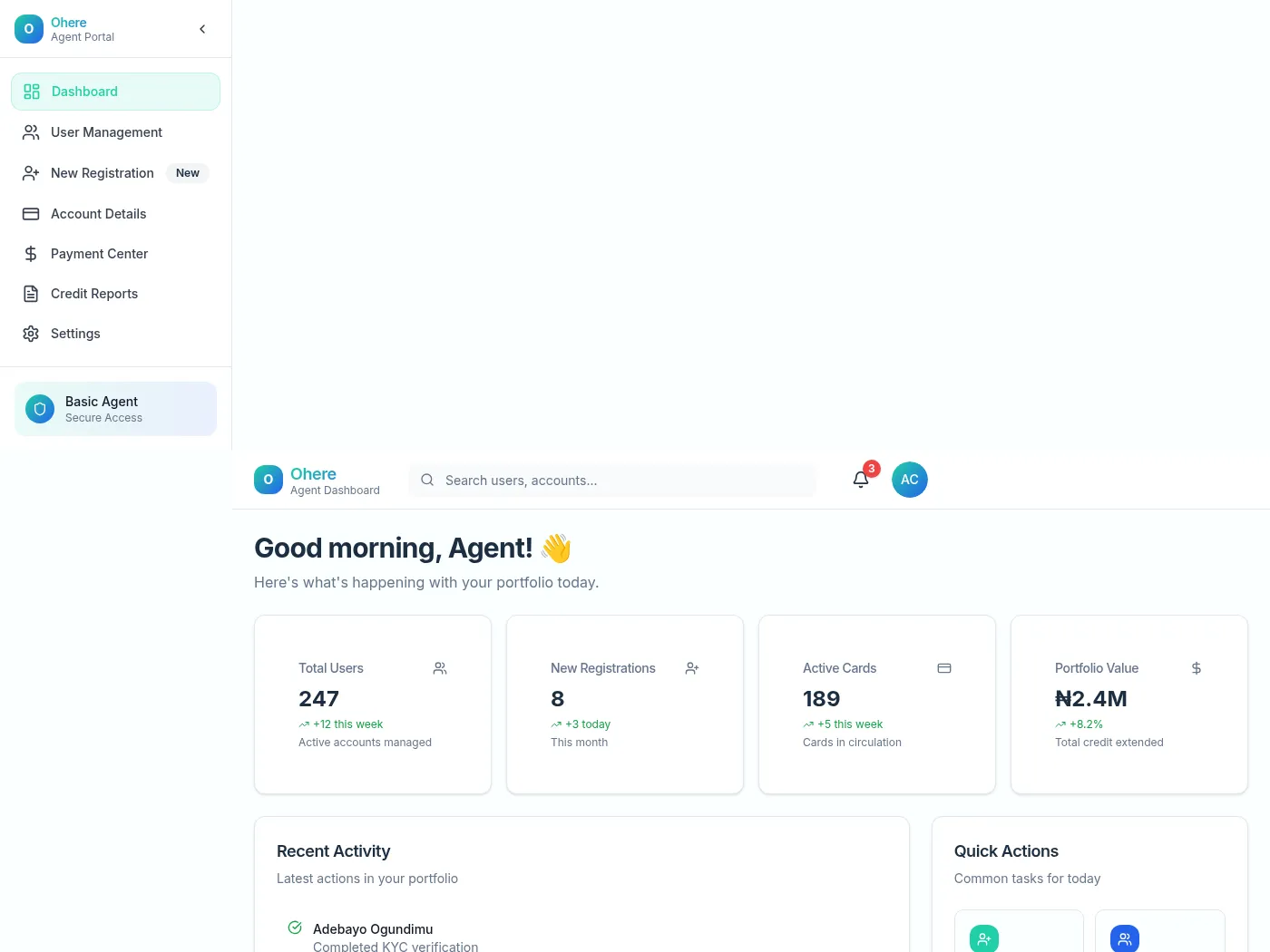 Ohere Agent Dashboard - Financial Services Platform
