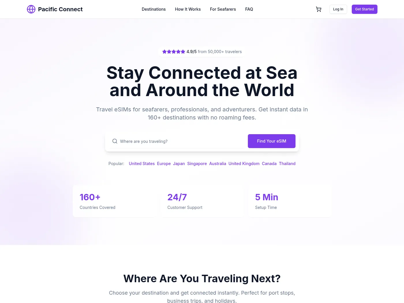 Pacific Connect Mobile eSIM Travel Website