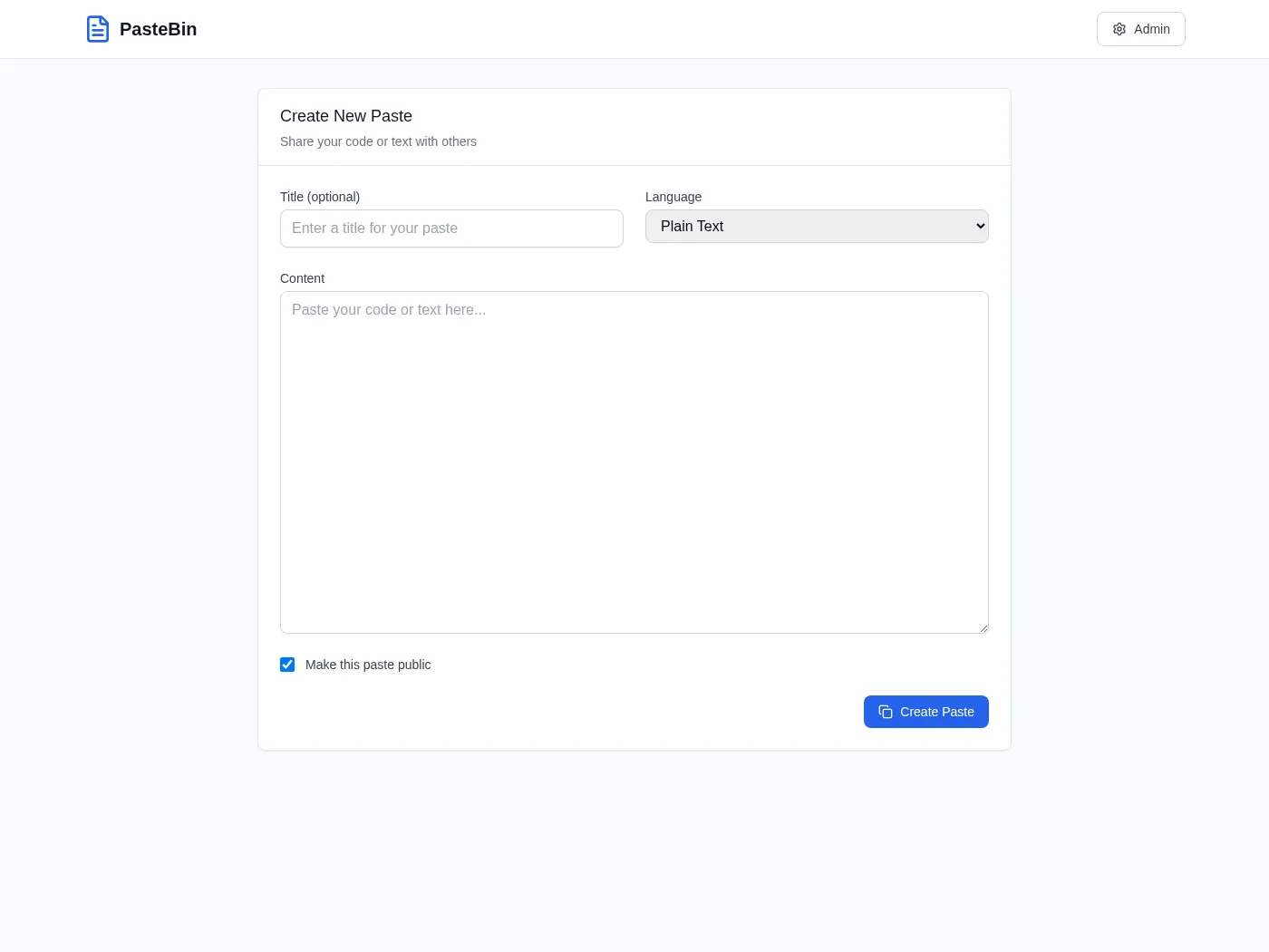 Pastebin Clone with Admin Dashboard