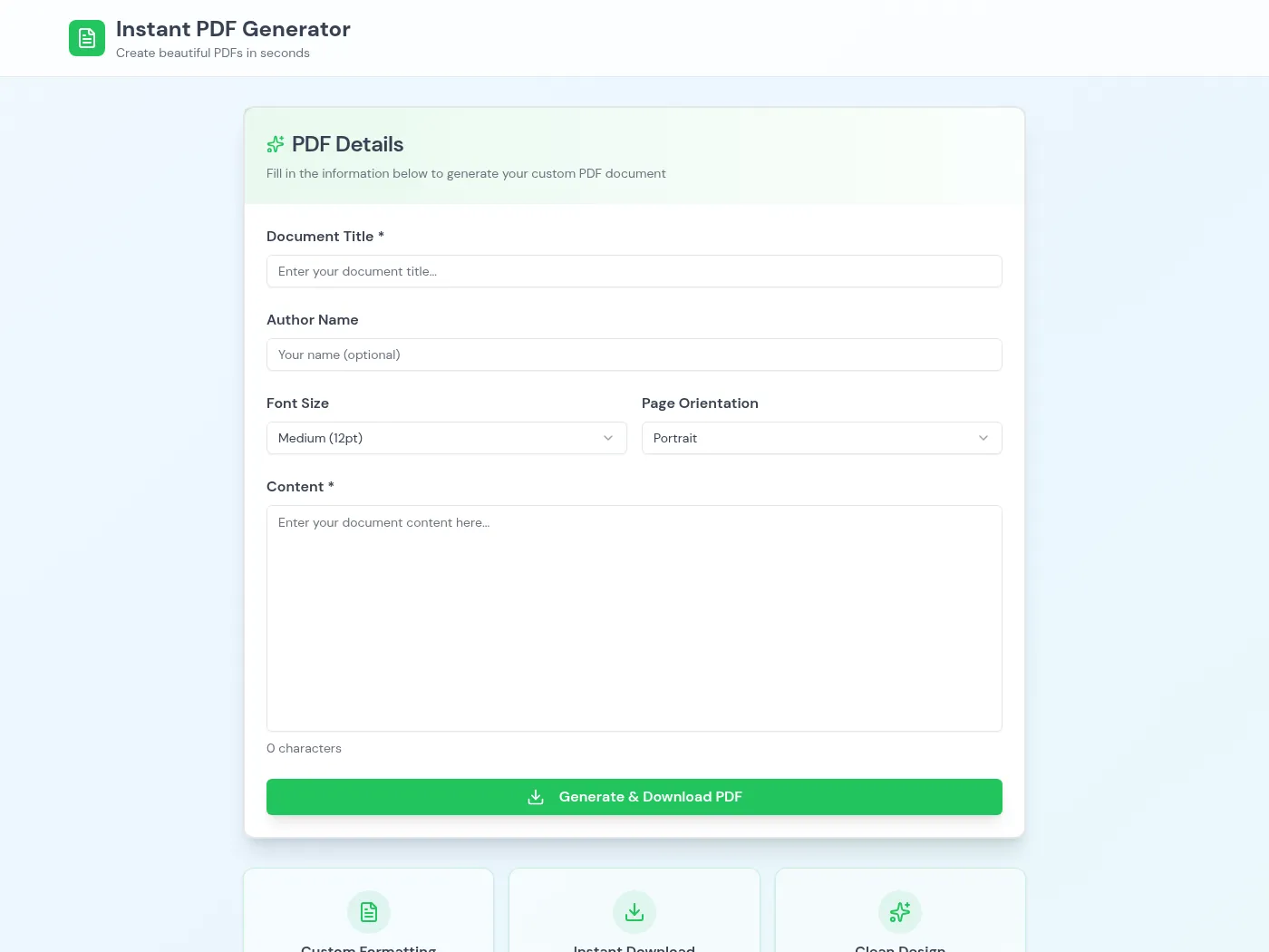 Instant PDF Generator
