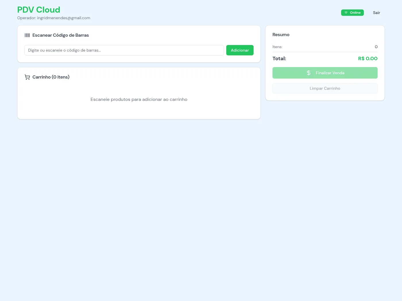 PDV Customizado Cloud com Sincronização Offline e Cadastro Automático por Código de Barras