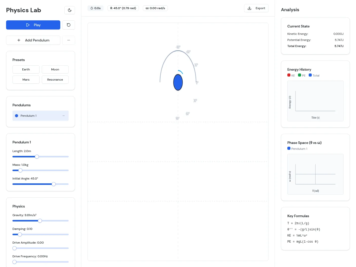 Pendulum Physics Simulation Lab: Interactive Oscillation Simulator for Education