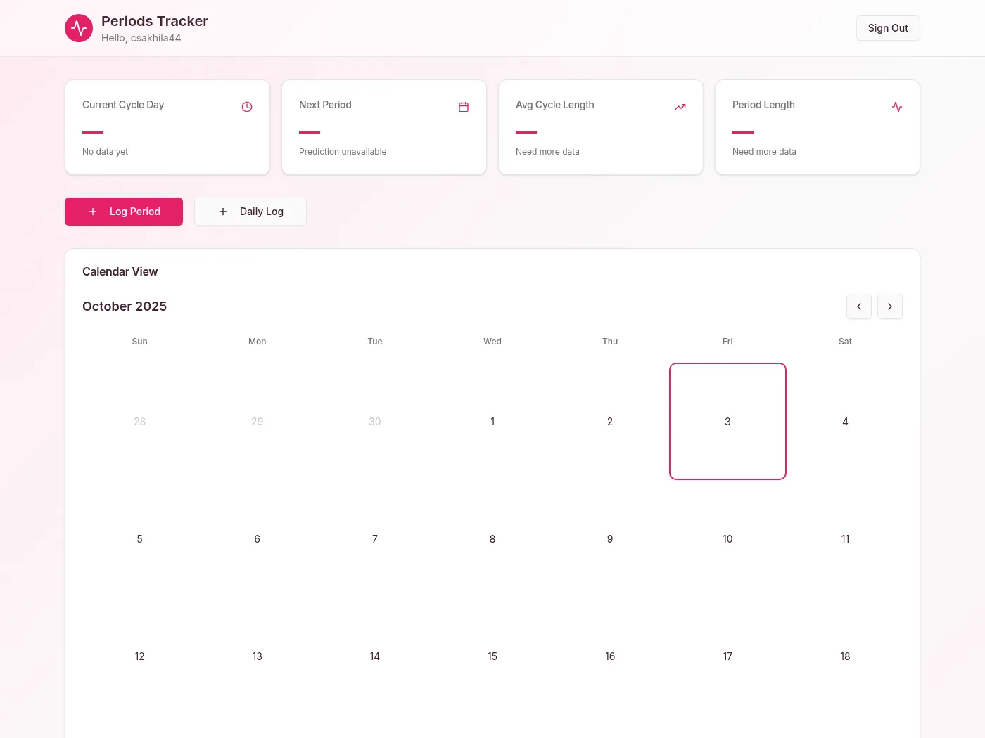 Periods Tracker Web App