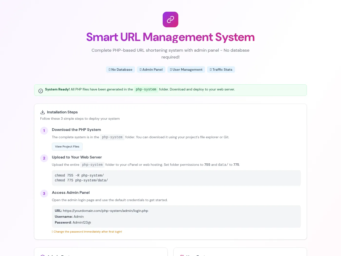 Smart URL Management Website with Admin Control (PHP, No Database)