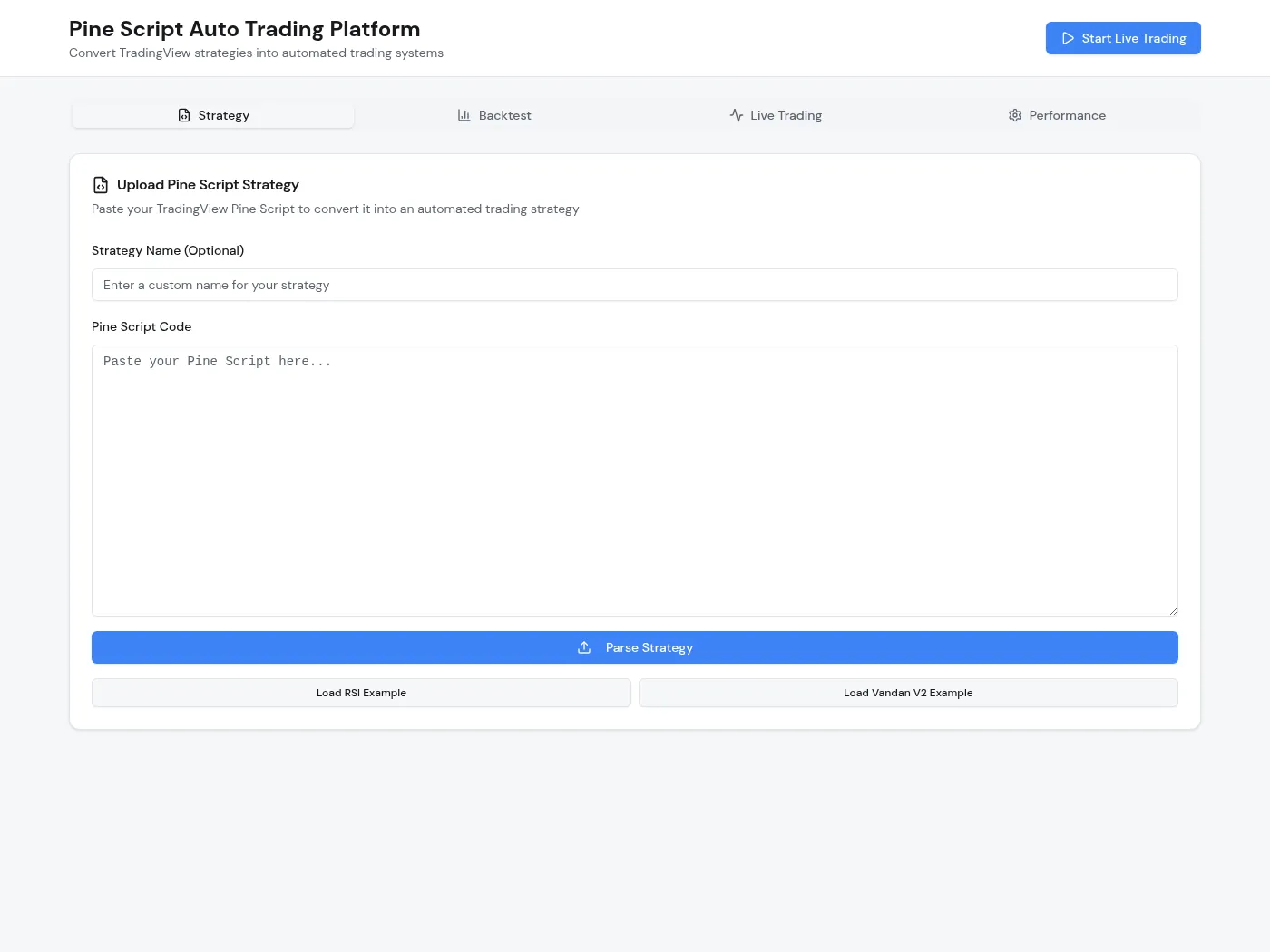 Pine Script Auto Trading and Backtesting Platform