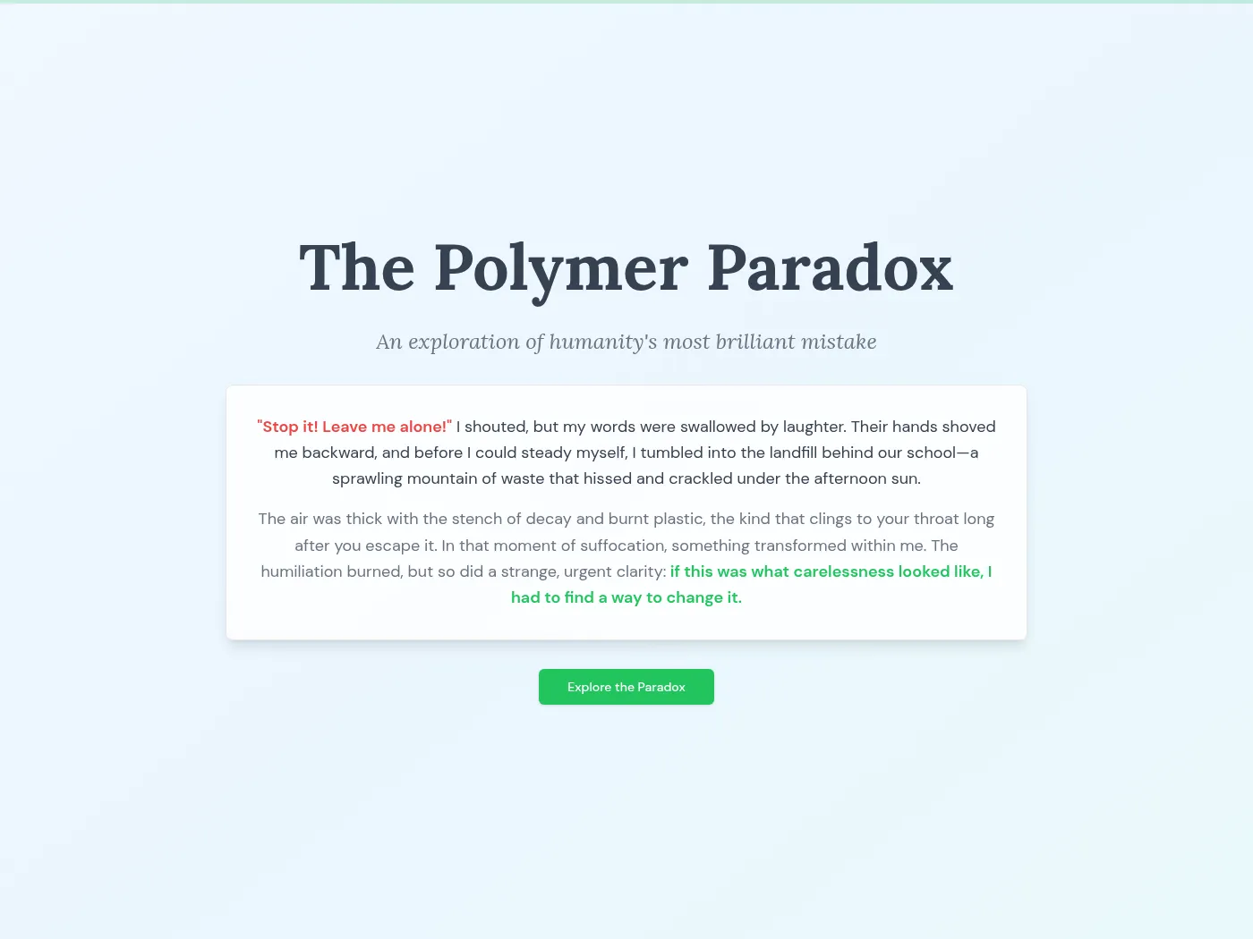 Polymer Paradox: An Interactive Exploration of Plastic Innovation and Responsibility
