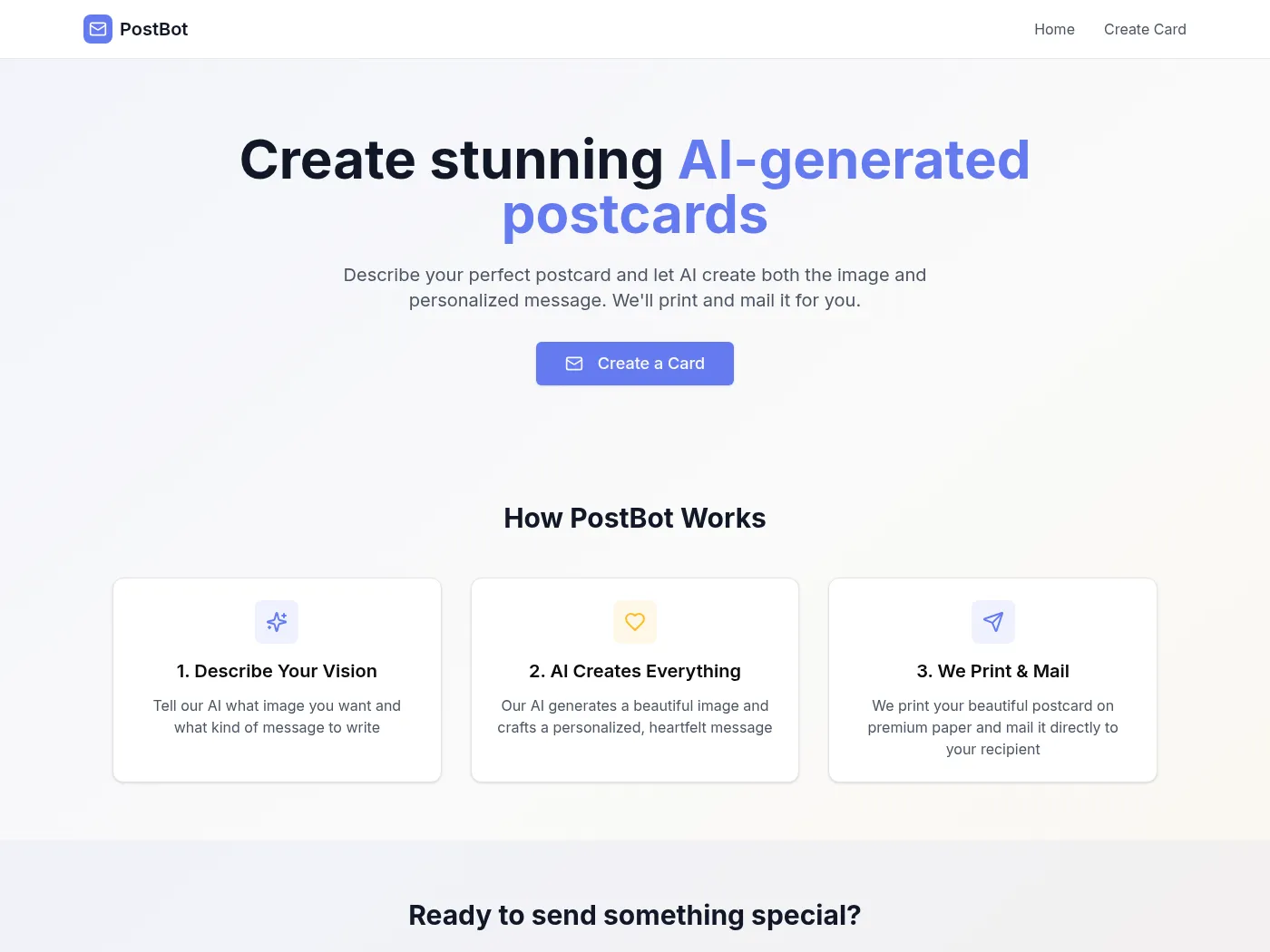 PostBot: AI-Powered Personalized Postcard Web App