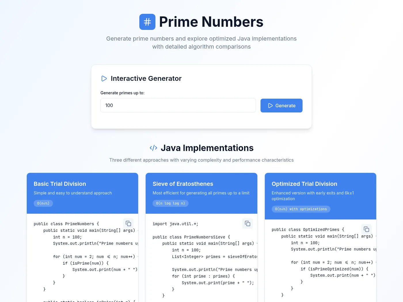 Prime Numbers Java Code Generator