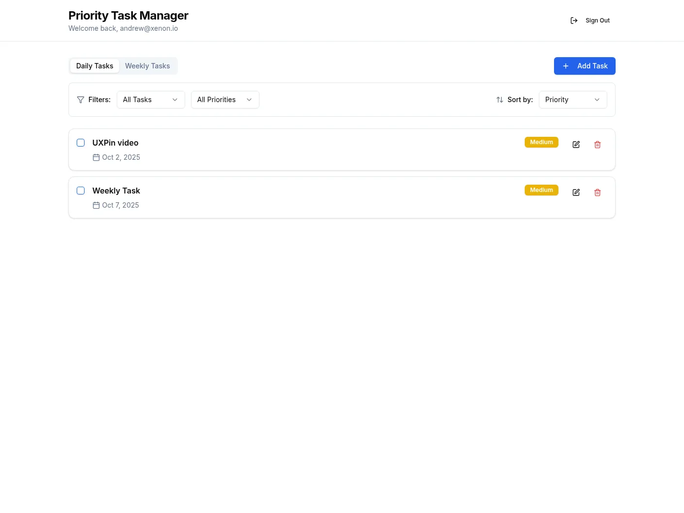 Priority Task Manager with Daily & Weekly To-Do Lists