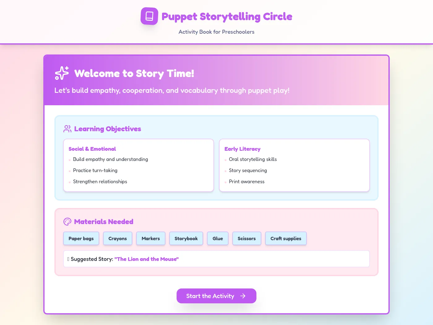 Puppet Storytelling Circle Activity Book