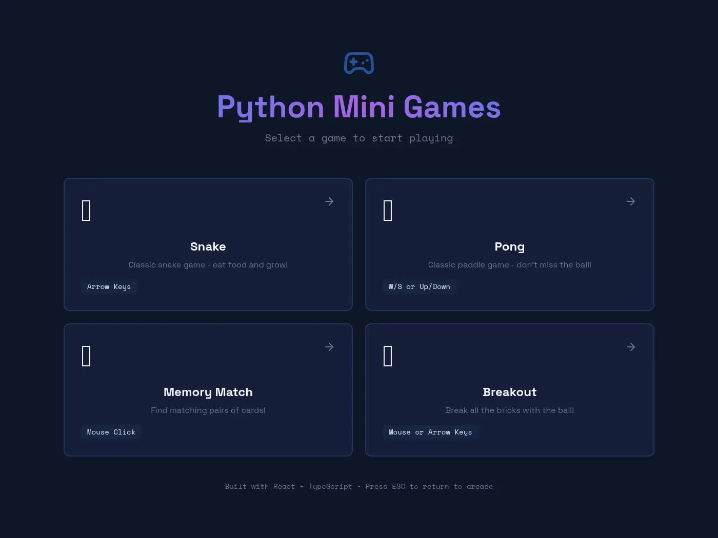 Python Mini Games Arcade