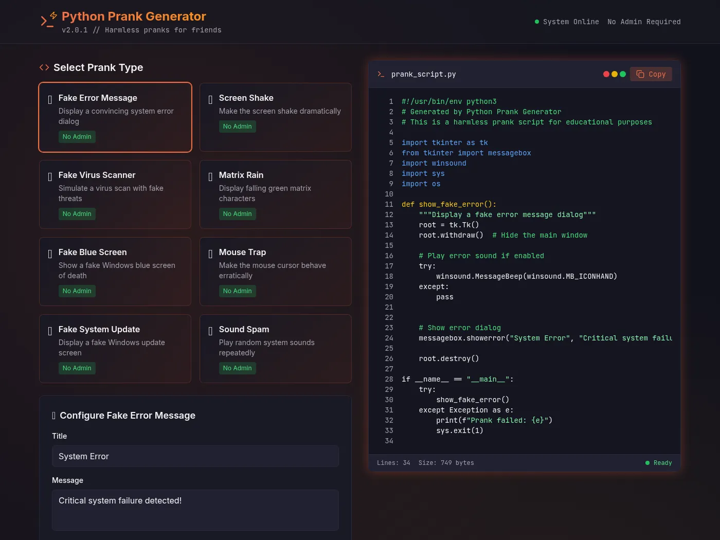 Python Prank Virus Generator